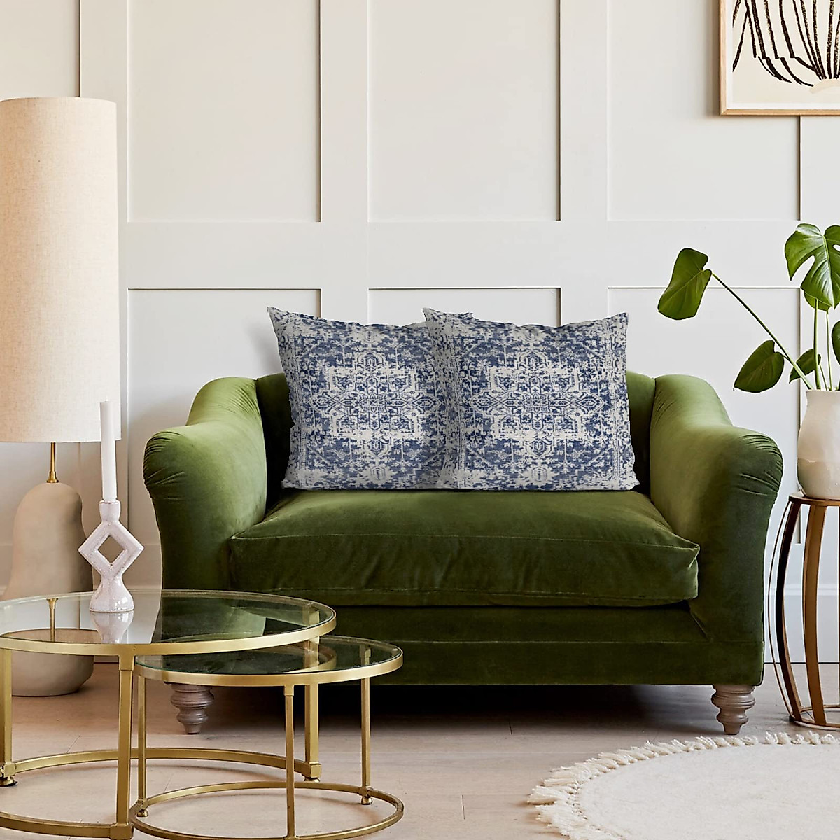 HUBUYTEFE Boho Pillow Covers 18x18 set of 2,Blue Throw Pillow Covers Outdoor Decorative Linen Pillow Covers for Couch Bed Sofa Cushion Boho Pillowcases