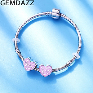 Pink Enamel God Mother Heart Charms, fits Pandora Mom Bracelet, 925 Sterling Silver Godmother Motherly Love Goddaughter Beads, Gift for Christmas/Godmom/Thanksgiving/Daughter