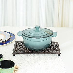 Sungmor Rectangle Cast Iron Trivets, Metal Trivet for Hot Pots and Pans, Heavy Duty Rustic Wood Stove Tea Pot Trivet, Decorative Hot Pot Holder for Kitchen Counter and Dining Table