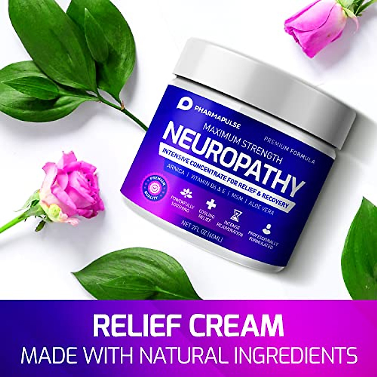 Pharmapulse Neuropathy Nerve Relief Cream – Maximum Strength Cream for Feet, Hands, Legs, Toes Includes Arnica, Vitamin B6, Aloe Vera, MSM - Scientifically Developed for Effective Relief 2oz