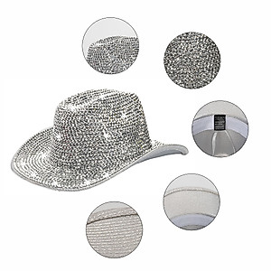 Silver Rhinestone Western Cowboy Hat for Womens - Glitter Cowgirl Hat for Disco Parties and Costumes