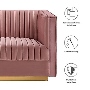 Modway Sanguine Channel Tufted Performance Velvet Modular Sectional, 7-Piece Left-Facing Sofa, Dusty Rose