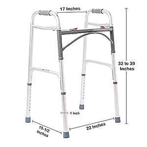 McKesson Folding Walker with Rubber Tips - Adjustable Height, Lightweight Mobility Aid, 350 lb Weight Limit, 1 Count