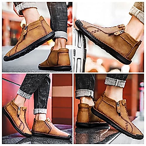 Govicta Mens Casual Shoes Leather Slip On Loafers Oxford Leather Chukka Boot for Men Work Office Dress Shoes Brown Size8.5