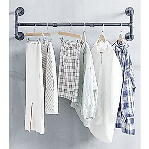 Industrial Pipe Clothes Racks, Wall Mounted Garment Racks, Space-Saving Display Hanging Clothing Racks, Heavy Duty Steampunk Detachable Multi-Purpose Hanging Rod for Closet Storage, Black (Black)