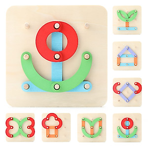 Sank Multifuctional Montessori Pillar Collage Toys Wooden Learning Toys,Baby Puzzles Educational Building Blocks and Shapes for Toddlers Kids Boys Girls Age 3+ Years Old(26 Shape Pieces)