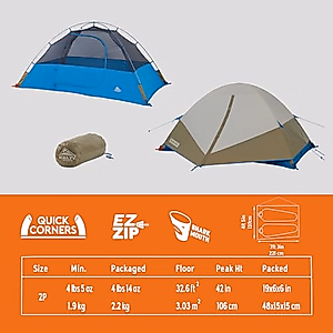 Kelty Ashcroft 2P Tent - 2 Person Camping Shelter with Full Coverage Rainfly, Lightweight Aluminum Poles, Camping Backpacking Festival Shelter