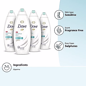 Dove Hypoallergenic Body Wash To Moisturize Sensitive Skin Body Wash For Sensitive Skin Sulfate and Paraben Free, 22 Fl Oz (Pack of 4)