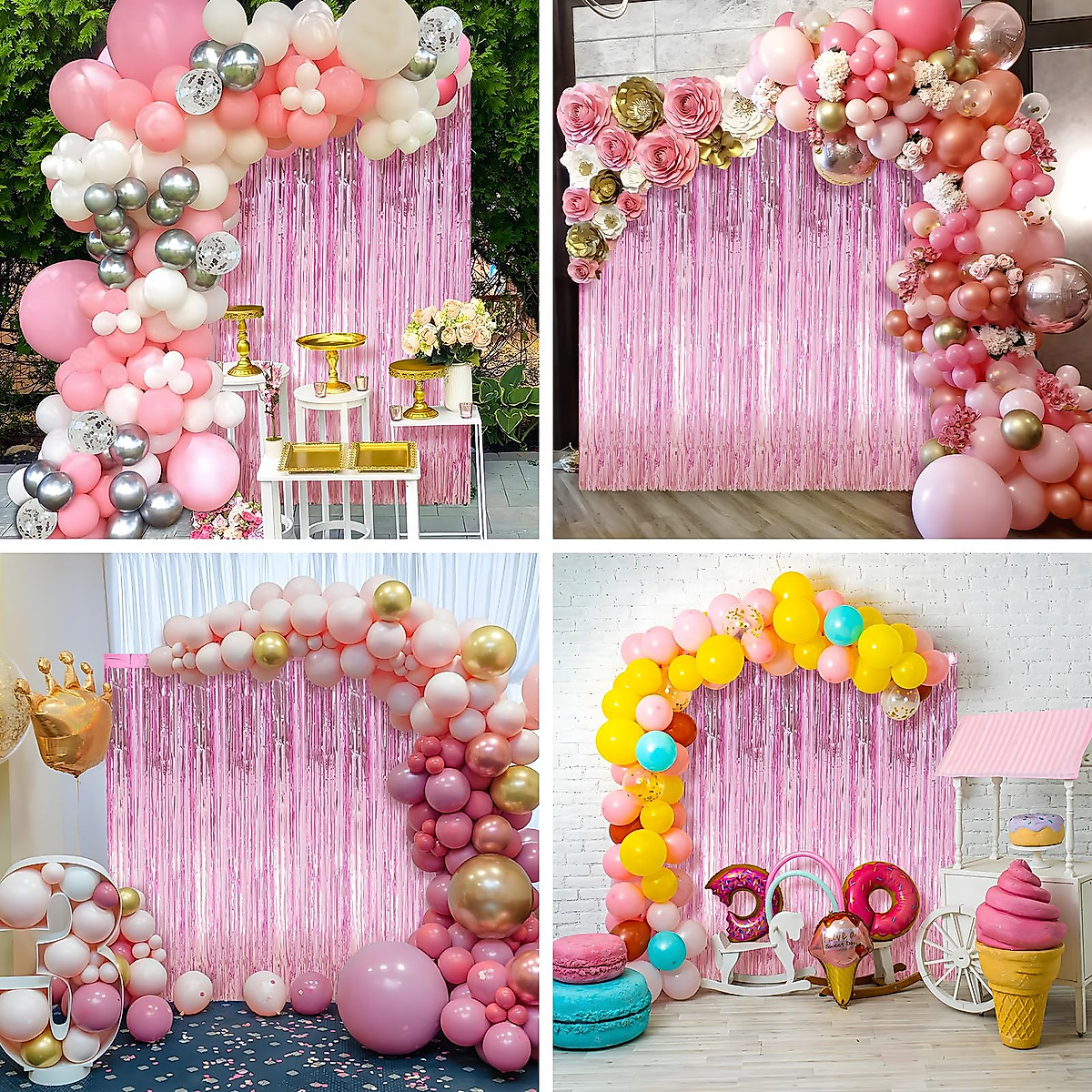 2 Pack Pink Foil Fringe Curtains Streamers Party Decorations 3.3 x 8.2 ft, Pink Tinsel Curtain Fringe Backdrop for Parties, Door Fringe Birthday Streamers, Barbie Backdrop Birthday Party Decorations