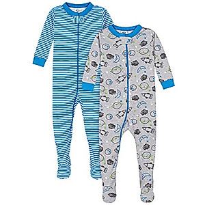 Gerber Baby Boys' 2-Pack Footed Pajamas, Space Blue, 12 Months