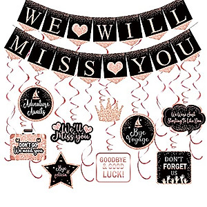 Rose Gold Farewell Party Decorations Supplies Kit, Will Miss You Banner, We Will Miss You Decorations, Going Away Party Hanging Swirls Decorations
