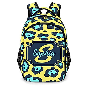 Anneunique Leopard Print Blue Yellow Backpack Custom Multifunctional Waterproof Laptop Bag for Travel Gift