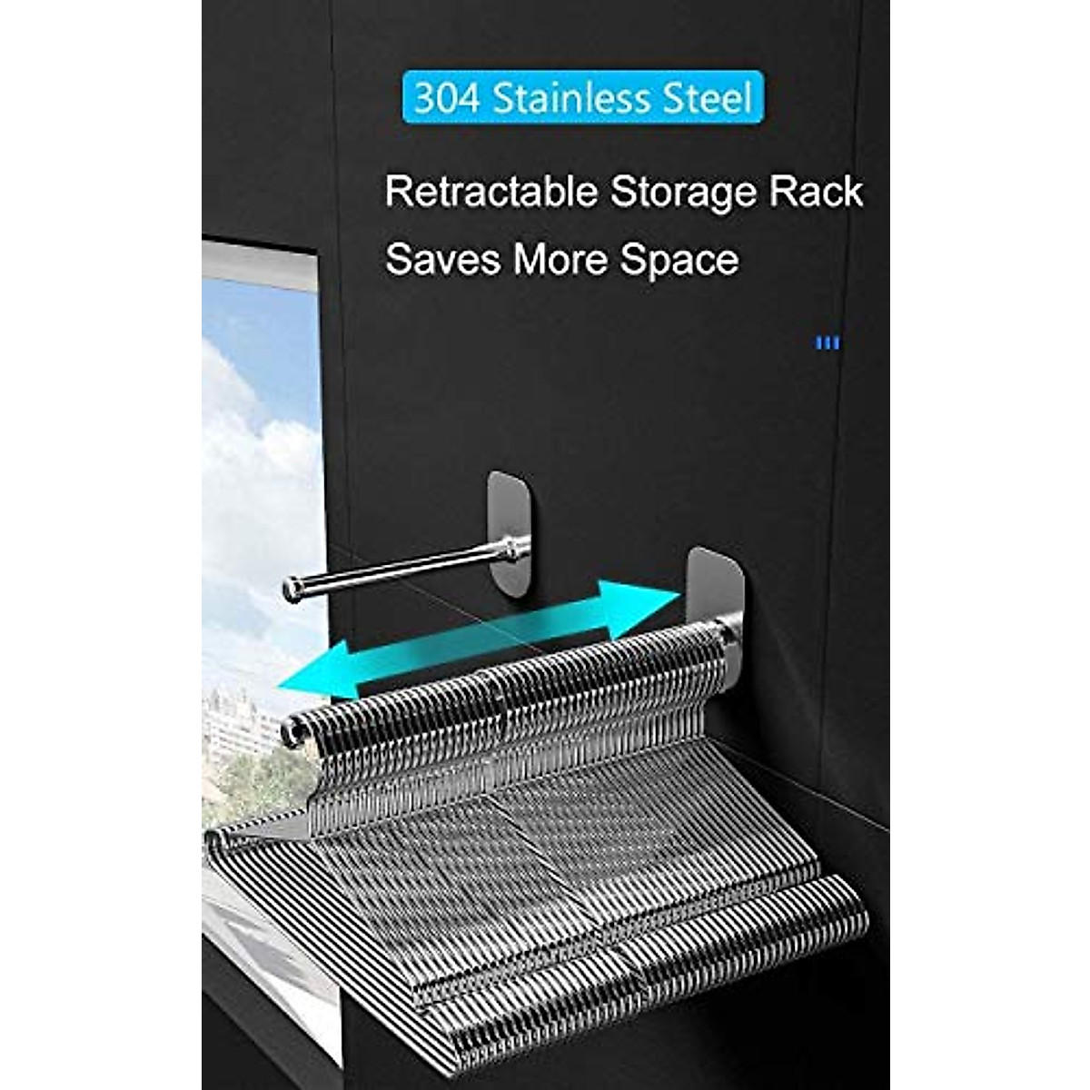 2-Section Stainless Steel Clothes Hanger Storage, Retractable Space Saving Clothes Hanger Storage Organizer, Wall Mount Clothes Rack Organizer, Adhesive or Drilling Installation(Length 10.6") 1