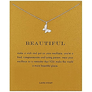 LANG XUAN Friendship Compass Necklace Good Luck Butterfly Pendant Chain Necklace with Message Card Gift Card for Women Girl