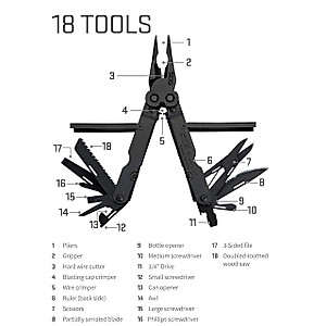 SOG PowerLock Multi-Tool- Compound Leverage Technology with EOD Crimper Device, 420 Stainless Steel Body, 18 Lightweight Specialty Tools (B61N-CP) , Black