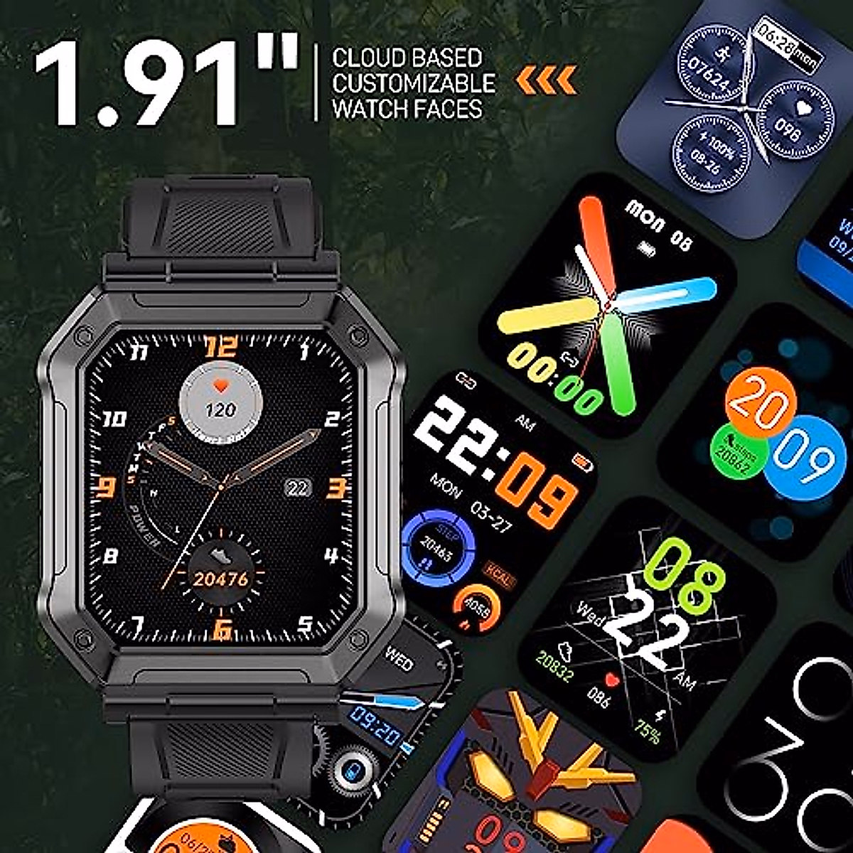 INEYES Military Smart Watch for Men (Make/Answer Call), HD Outdoor Rugged Tactical Smartwatch, Sport Fitness Tracker with Heart Rate Blood Pressure Sleep Monitor for iPhone Android Phones