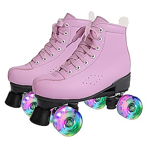 PERZCARE Roller Skates for Women&Girls,Classic Double Row 4 Wheels Shiny Quad Men's Skates,PU Leather High-top Roller Skates for Teens/Adult/Boys/Unisex Indoor/Outdoor