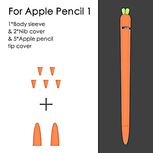 Love Mei Silicone Case for Apple Pencil Silicone Sleeve for 1st Generation Holder Protective Skin Cover case for iPad, Cute Carrot Accessories Soft Grip Pouch with Pencil Tip Cover /1st Orange