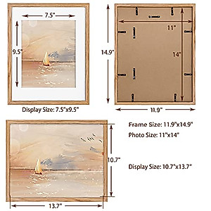 11x14 Picture Frame, 11 x 14 Solid Oak Wood Picture Frame with Real Glass, 11"x14" Wood Frames for Wall Display 8x10 Picture with Mat or 11x14 Picture without Mat, 11x14 Poster frame Art Frame