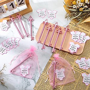 Geyoga 50 Sets Baby Shower Party Favors 50 Fancy Key Shape Pens It's a Girl/ Boy Key Gel Ink Pens 50 Thank You Cards Small Gift Cards 50 Organza Bags for Guests Gender Reveal Party Favors (Pink,Girl)