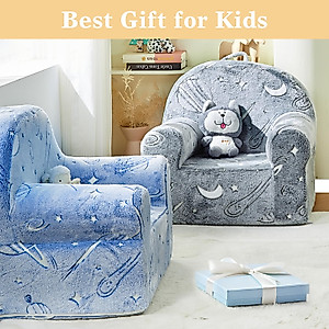 ILPEOD Toddler Chair Sherpa Couch Sherpa Kids Chair, Cuddly Comfy Toddler Plush Chair Toddler Couch Reading Chair for Kids Glow in The Dark Starry Sky Blue