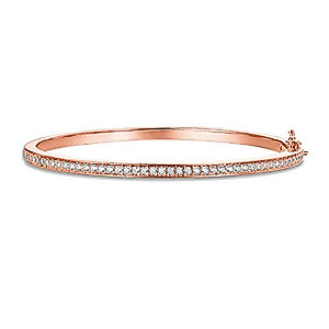 PAVOI 14K Gold Plated Cubic Zirconia Bangle Classic Tennis Bracelet | Rose Gold Bracelets for Women | 7.5 Inches