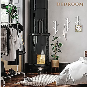 Liywall - 4 Hooks Hanging Pegs Modern Wall Mounted Coat and Hat Rack,Wood Hook Wall Decor Hanger for Bedroom and Bathroom，Heavy Duty Easy Assembly - 3 Pack White