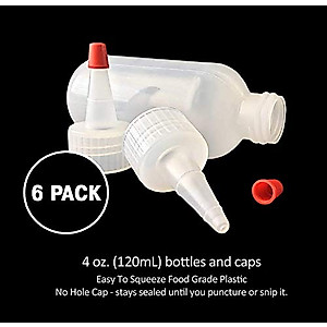 EDOBLUE Plastic Bottles 120mL with Red Tip Caps and Measurements - Small Mini Squeeze Dispensing Bottle for Arts and Crafts, Paint, Icing,Condiment, Glue, Sauces, and More ​- 6 Pack / 4 Ounce