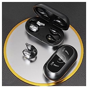 Smart-Touch Wireless Bluetooth Headset Comfortable Clip-on Design Graphene Diaphragm Earphones 5.2 Binaural In-Ear Sports Call Headphones High Sound Quality IPX5 Waterproof LED Screen Display (Black)