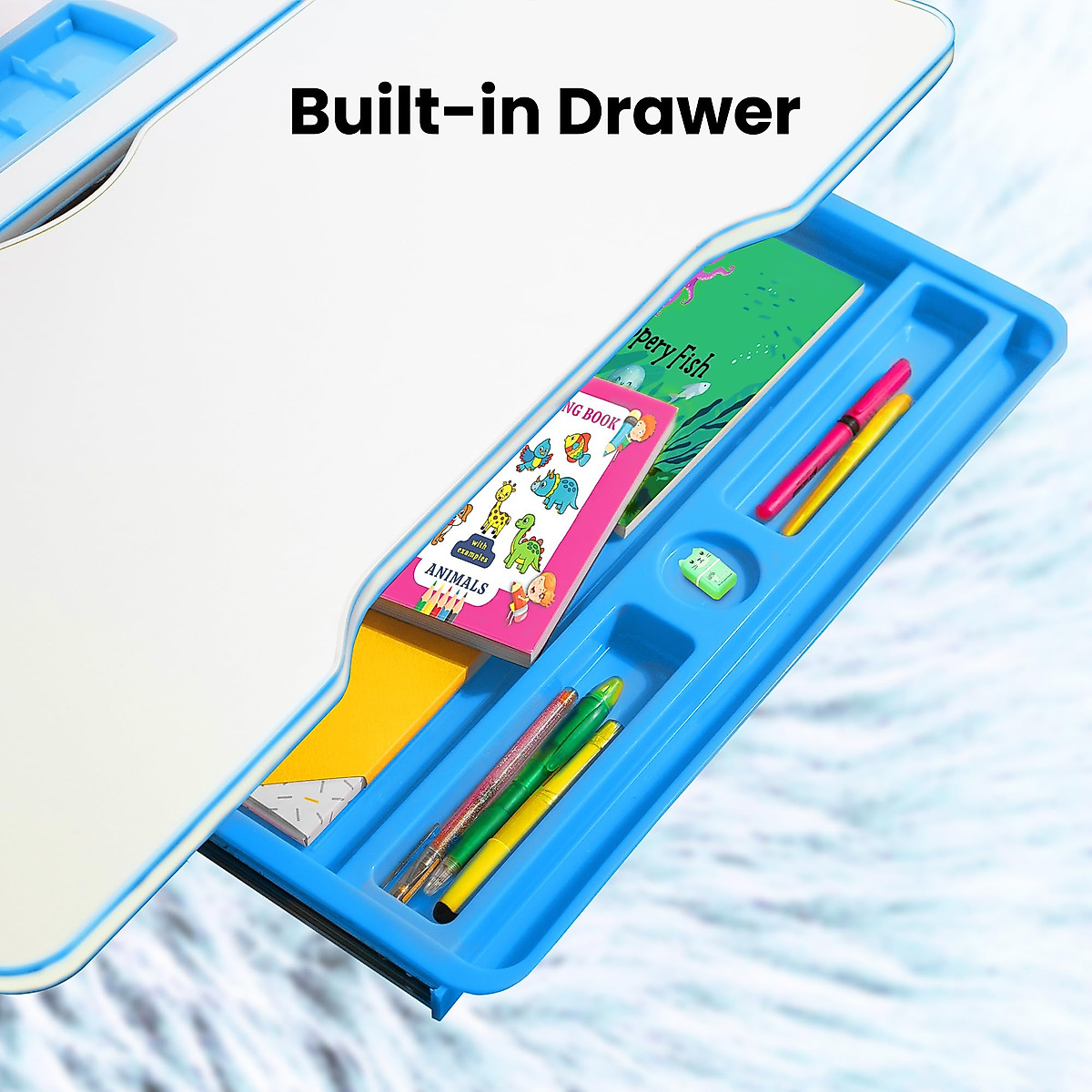 Gorilla Gadgets Kids Table and Chair Set, Height Adjustable Children's Study Desk - for Baby Bedroom, Game Rooms, Night Light Included (DSK-Kids-BLU)