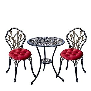Mandolin Patio Table and Chairs,5 Piece Outdoor Dining Set,Rust-Resistant Cast Aluminum Bistro Set,with Cushion,Tulip Design (Copper)