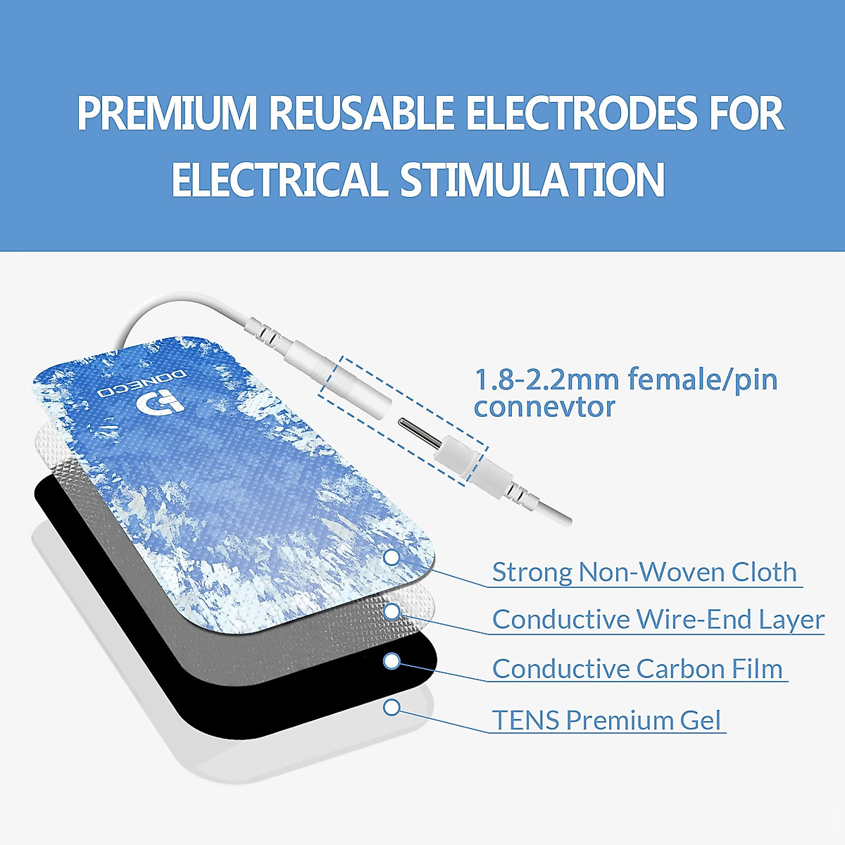 [Cold Pain Therapy] DONECO TENS Unit Pads 2X4 10 Pcs Replacement Pads Cooling Electrode Patches for Cold Physiotherapy and The Treatment of Chronic Local Pain
