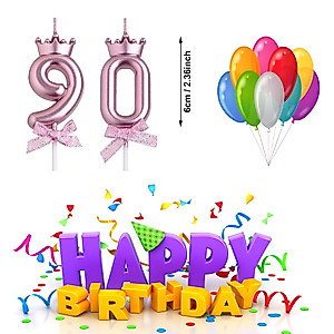 VSHILI 90th Birthday Candles, Rose Gold 90 Year Old Number Birthday Candles for Men Women, Happy Birthday Party Cake Topper Decoration Gifts for 90th Wedding Anniversary Celebration