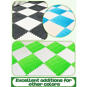 12 pcs Thickened Plush Foam Interlocking Floor Mat, Interlocking Foam Tiles with Edgings for Baby, Soft Anti-Slip Puzzle Area Square Rug Playmat for Children Room Bedroom(11.8", White)