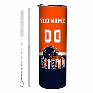 20oz Customs stainless steel Insulated tumbler with Lid and Straws, Personalized football gifts for fans, Travel Cup Adds Your Name and Number