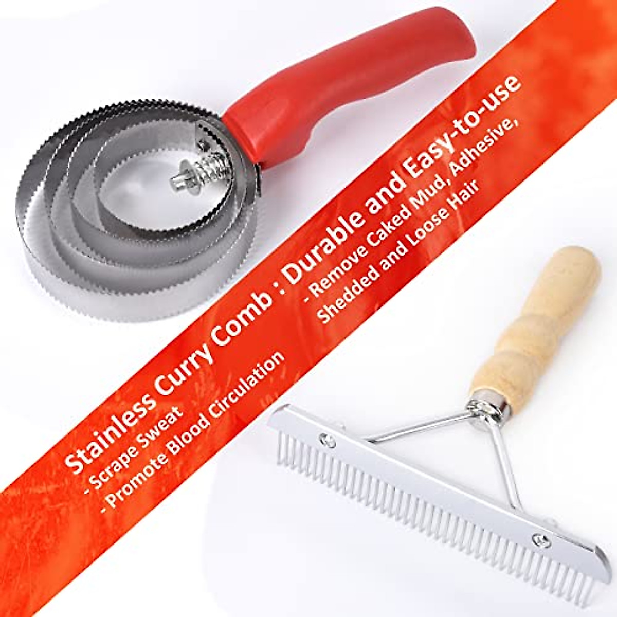 Horse Grooming Kit Blue Tote - 9pcs Horse Care Kit with Multi-Function Brushes & Curry Combs, Sweat Scraper, Hoof Pick, Hoof Knife for Horse Kit Horse Cleaning Tool Set Equine Grooming Portable