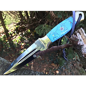 Perkin | 8.5 Inch Fixed Blade Hunting Knife | Throwing Knife, Turquoise Handle | Leather Sheath