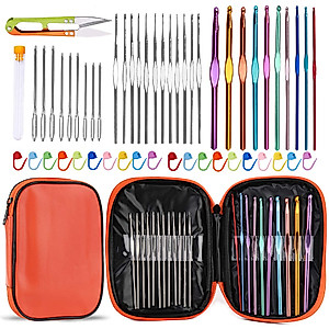 IMZAY 54 Pcs Crochet Needles Set, Crochet Hooks Kit with Storage Case, Ergonomic Knitting Needles Blunt Needles Stitch Marker DIY Hand Knitting Craft Art Tools for Beginners