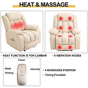 HOMHUM Massage Recliner Chair Fabric Heated Ergonomic Lounge Chair for Living Room Overstuffed Reclining Chair Single Sofa, Remote Control, Beige