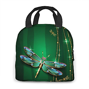 Mount Hour Dragonfly Green Insulated Lunch Box Reusable Cooler Tote Bag Waterproof Lunch Holder Gift for Women & Men Work Picnic or Travel