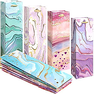 ceiba tree Wine Gift Bags Holiday Gift Paper Bags Set Heavy-Duty Home Wedding Birthday Party Favor Reusable Marble Gold Foil Wine Wrapping Bags with Handles 12Pcs