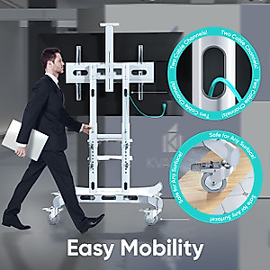 ONKRON Mobile TV Stand on Wheels for 50-86 Inch TVs up to 200 lbs, Height Adjustable TV Stand Portable max VESA 800x500 TV Moving Stand/Rolling, Mobile TV Cart with Shelves White