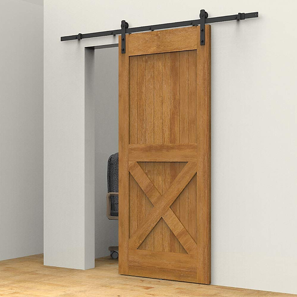 WOHLLEBEN 6 Feet Heavy Duty Sliding Barn Door Hardware Kit Easy to Install, Smoothly and Quietly, Sliding Doors Hardware Track Kit Suitable for Bedroom and Barn Storage(Classic, 72.04 inch)