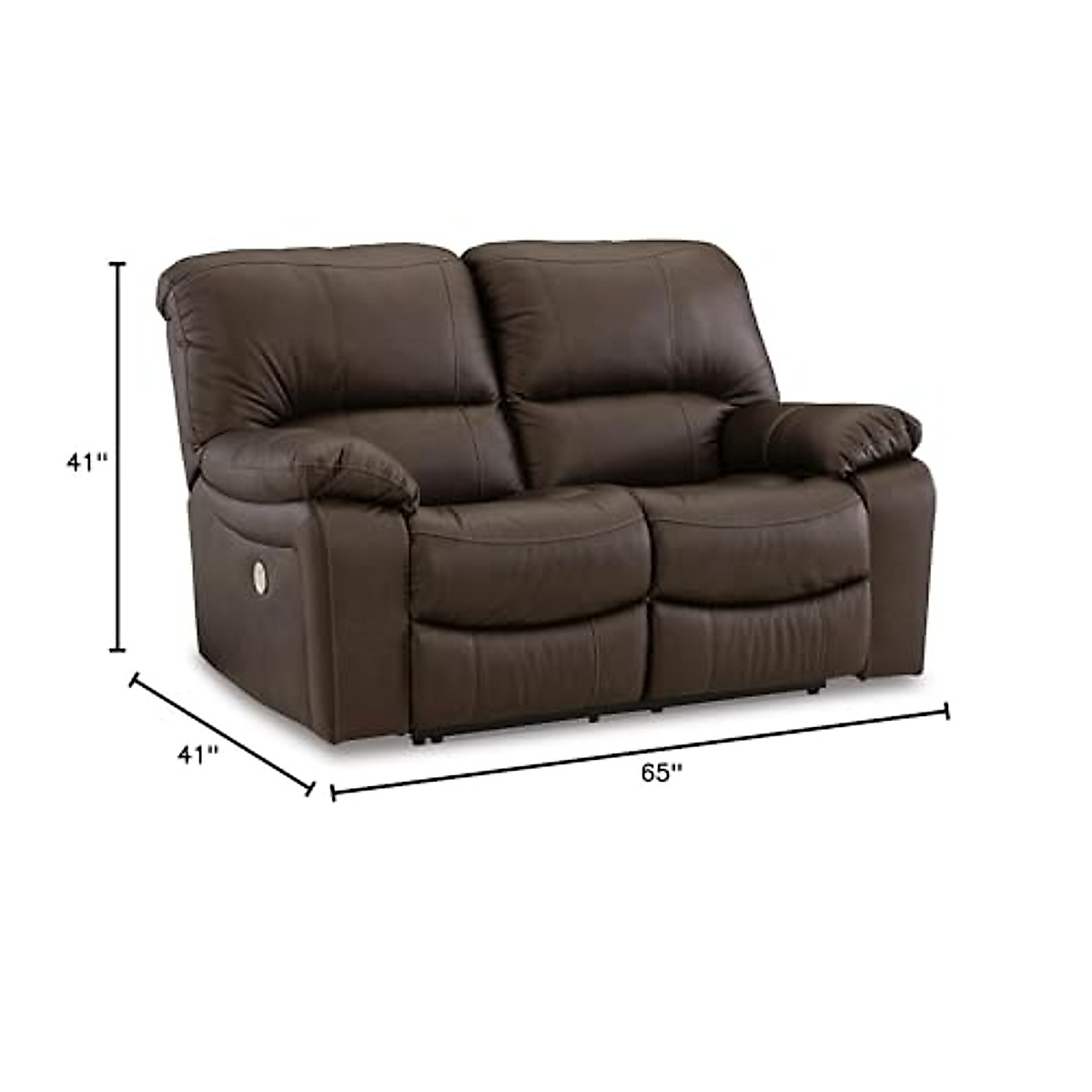 Signature Design by Ashley Leesworth Modern Leather Match Power Reclining Loveseat with USB Ports, Dark Brown