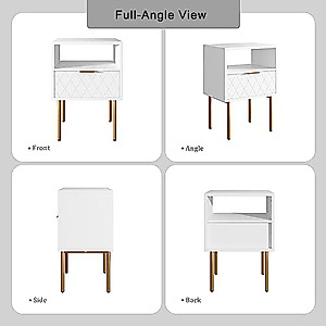 Aobafuir Nightstand, Drawer Dresser for Bedroom, Small Side Table with Drawer, Bedside Furniture, Night Stand, End Table with Gold Frame for Bedroom,Living Room,White