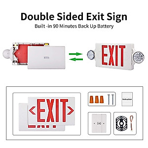 AKT LIGHTING Emergency Exit Light, Adjustable Two LED Head Exit Sign Light, Commercial Emergency Exit Lighting Combo with Back-up Battery for Business UL Certificated(Red, 6 Pack)