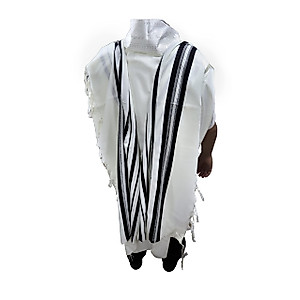 Ateret Judaica 100% Wool Kosher Mehudar Badats Tallit Prayer Shawl from Israel, Very Elegant Lookin Tallit (Size 70-60 X 80 Inch, with Black Stripes)