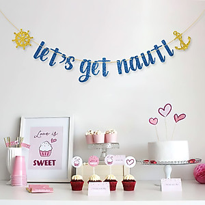 Dalaber Let's Get Nauti Banner, Nautical Theme Birthday / Bridal Shower / Bachelorette Party Decoration, Anchor Cruise Banner for Wedding Party Favors, Funny Wedding Bachelorette Party Supplies
