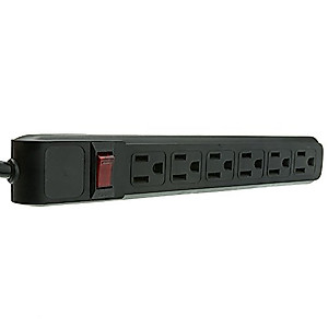 25 feet Surge Protector, Flat Rotating Plug, 6 Outlet, Black Horizontal Outlets, Plastic, 25ft Power Cord, Surge Protector Multi Plug, CableWholesale