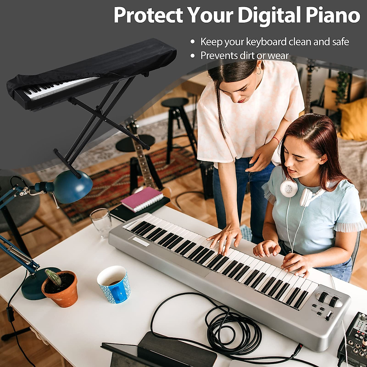 YNester 88 Keys Electric Piano Keyboard Dust Cover, Adjustable Electric Piano Keyboard Covers for Digital Electric Pianos, Full Cover Elastic Lock Music keyboard Protector Cover
